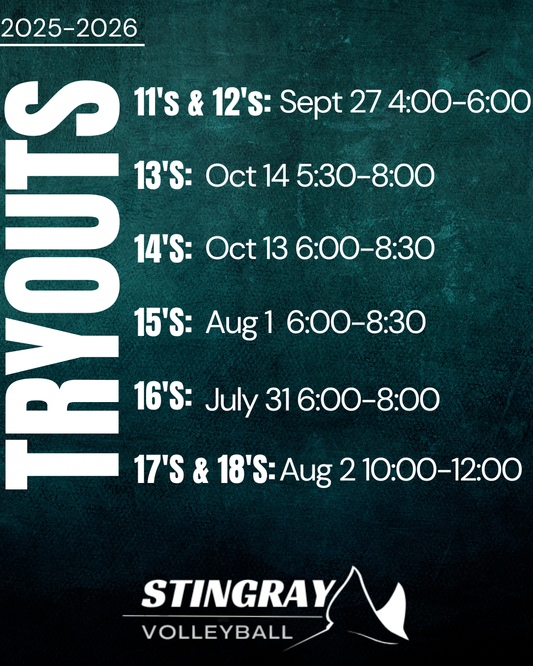 2025-2026 TRYOUTS - Stingray Volleyball Club